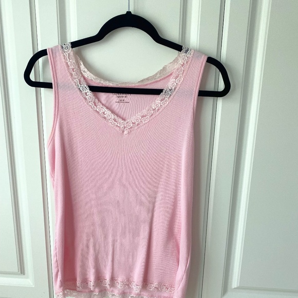 Laura Scott | Tops | Laura Scott Pink Ribbed Cotton Tank Top Medium ...